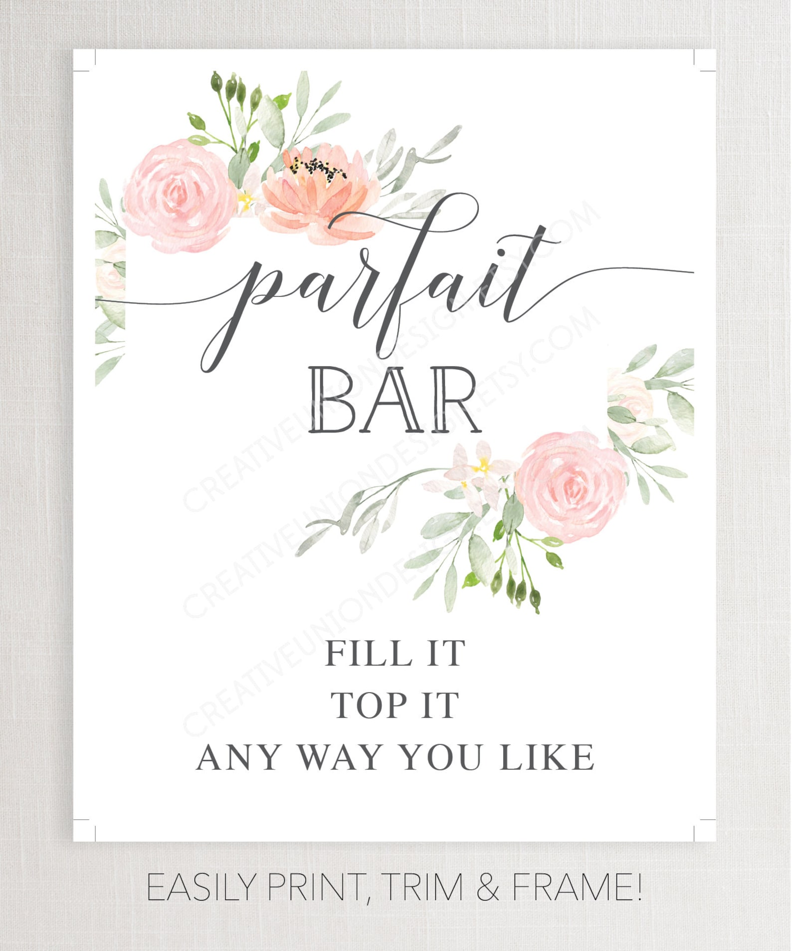 Parfait Bar Sign 8x10 Printable Parfait Sign Bridal Shower | Etsy