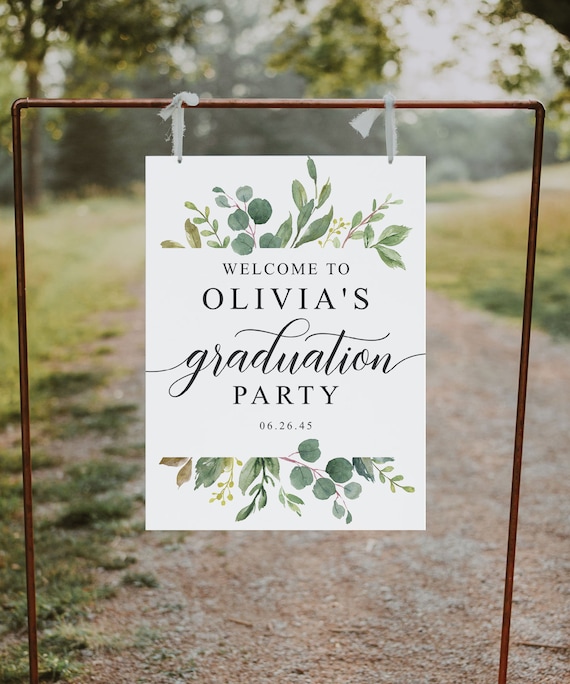 Editable Graduation Party Welcome Sign Greenery Welcome Grad - Etsy
