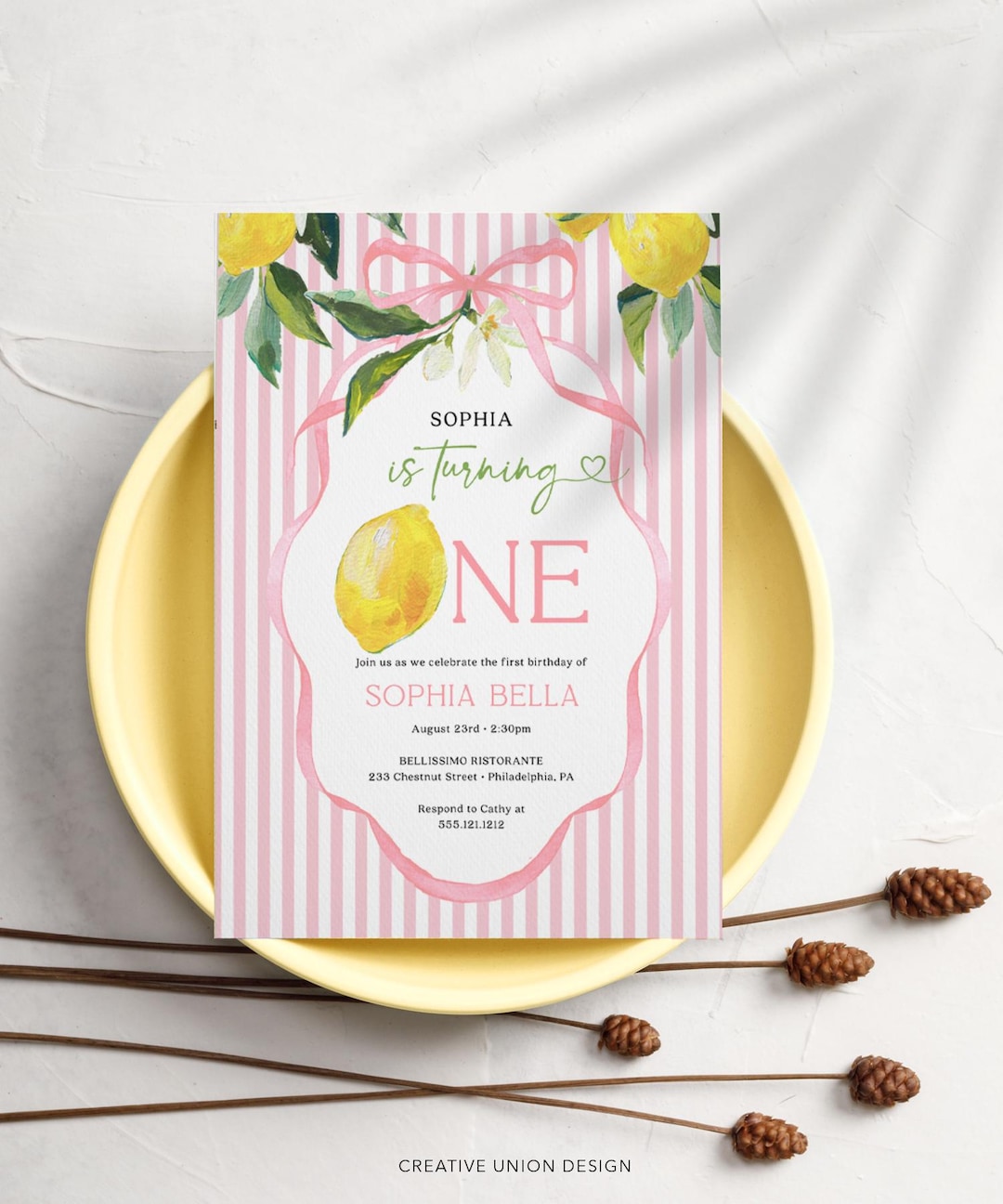 First Birthday Invite Template Southern Charm Printable Lemon 1st ...