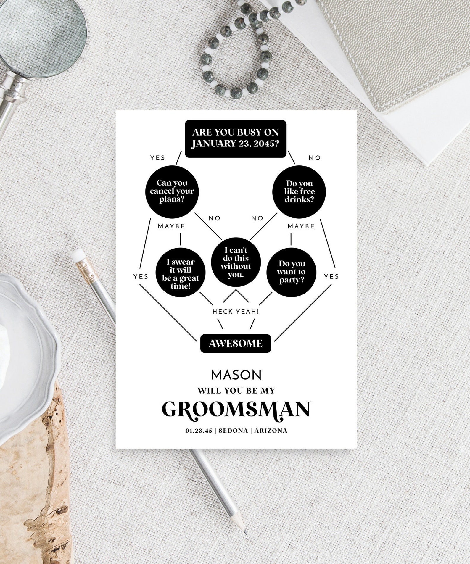 Funny Groomsman Proposal Card Template, Printable Flowchart Groomsmen ...