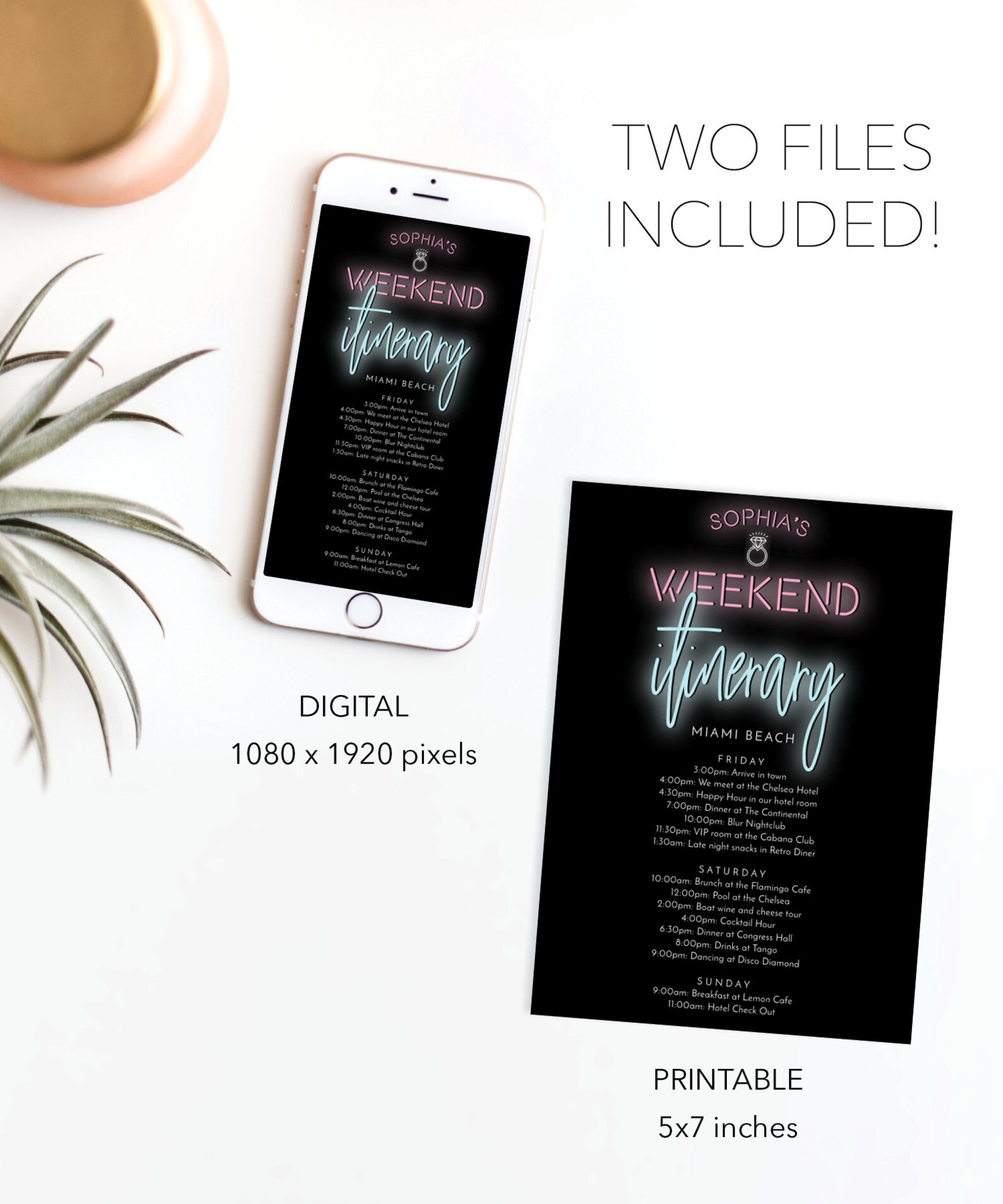 Neon Weekend Itinerary Template Digital Schedule Wedding - Etsy