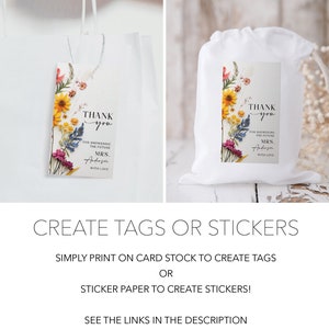 Wildflower Printable Tags, Editable Favor Tags, Bridal Shower Favor ...
