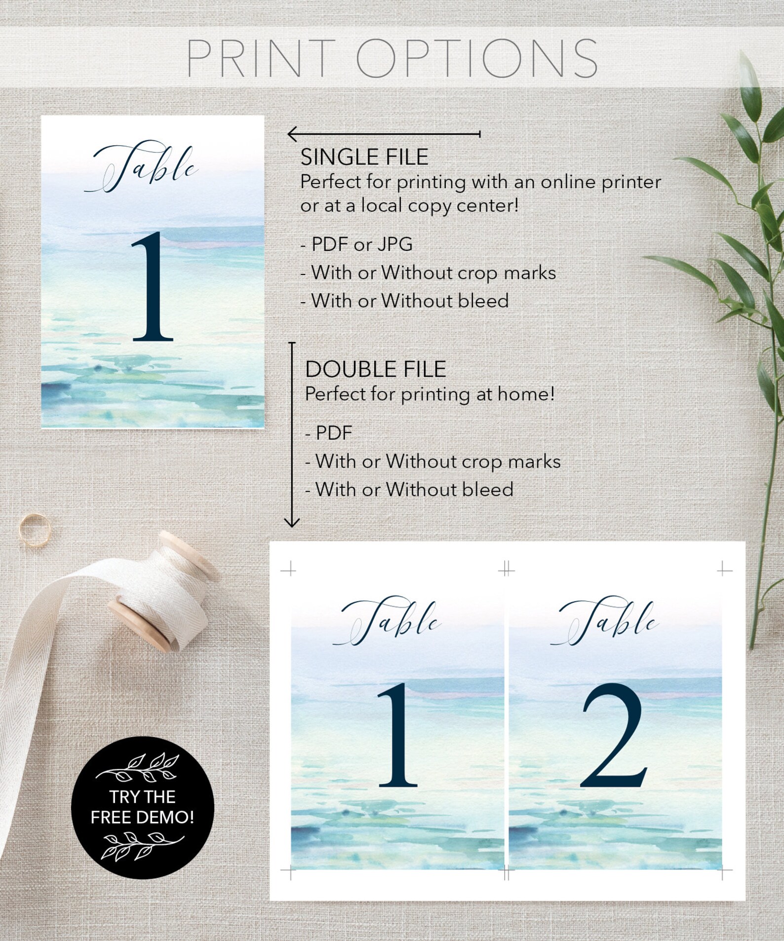 Minimal Beach Wedding Table Numbers, Wedding Table Number Template ...
