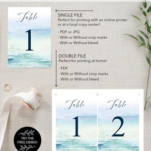 Minimal Beach Wedding Table Numbers, Wedding Table Number Template ...