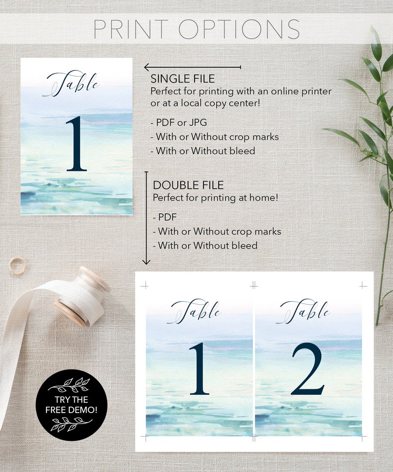 Minimal Beach Wedding Table Numbers, Wedding Table Number Template ...