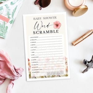 Wildflower Word Scramble, Baby Shower Game, Baby Shower Games, Baby ...