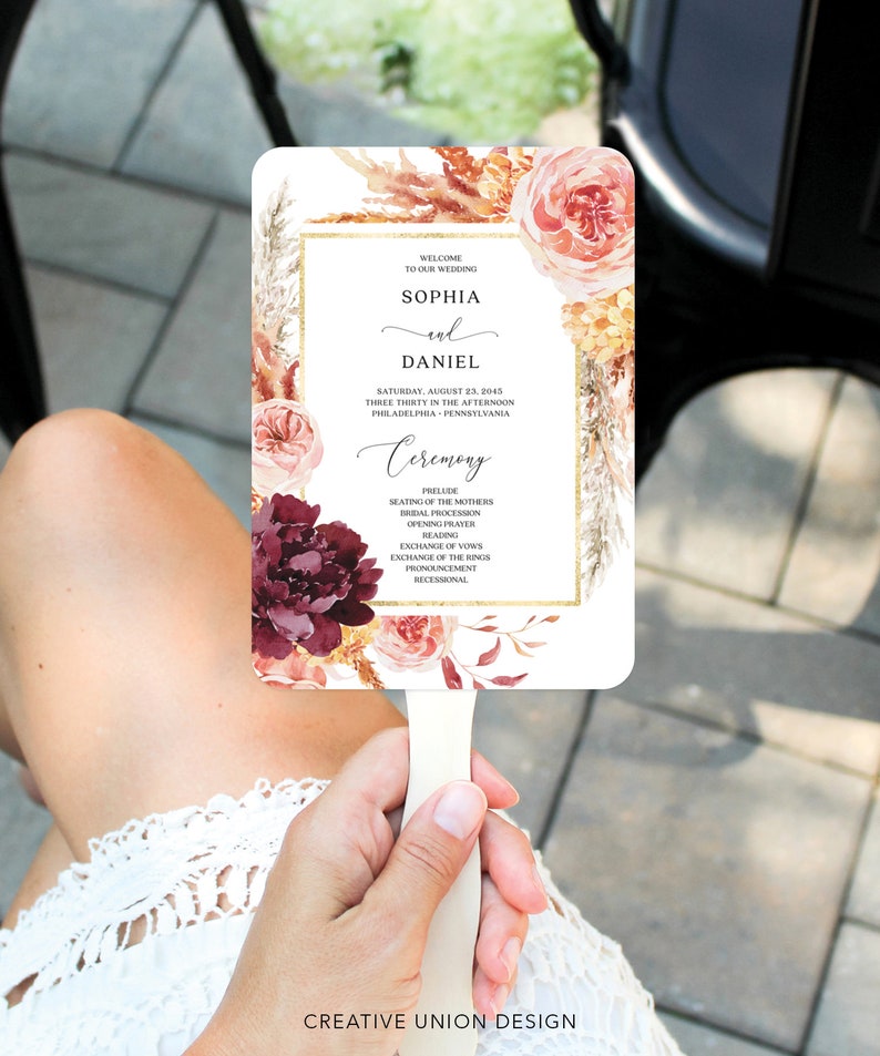 Boho Wedding Program Fan Printable Program Fan Template - Etsy