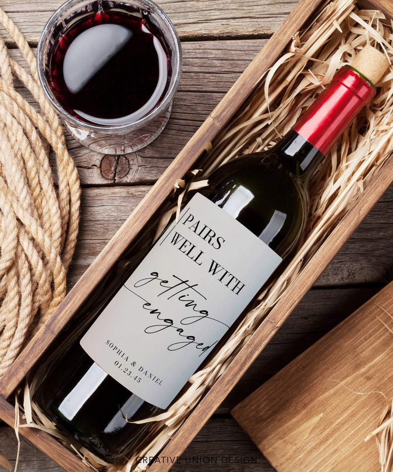 Engagement Wine Labels, Printable,wine Bottle Label Template, Pairs ...