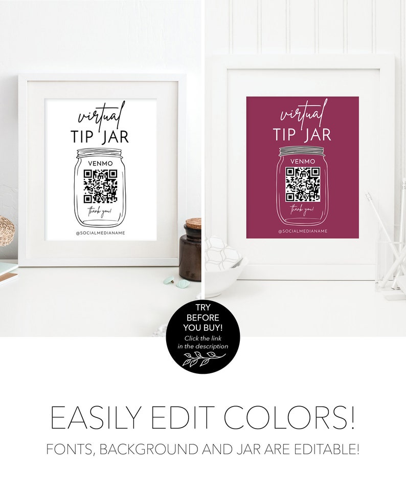 Printable Virtual Tip Jar Sign, Venmo QR Code Sign, Tips Accepted, Tip ...