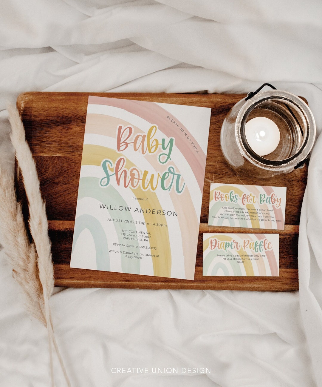 Editable Mod Rainbow Baby Shower Invitation Template Bundle, Baby ...