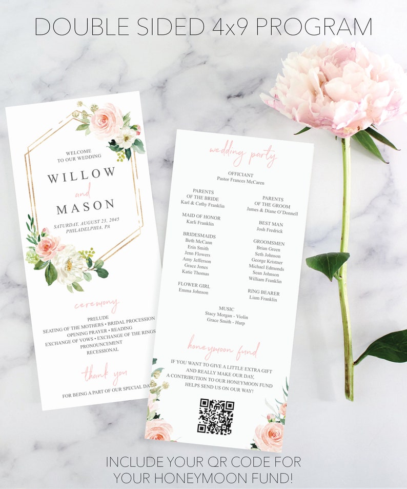 Wedding Program Template Floral Programs for Wedding Personalized ...