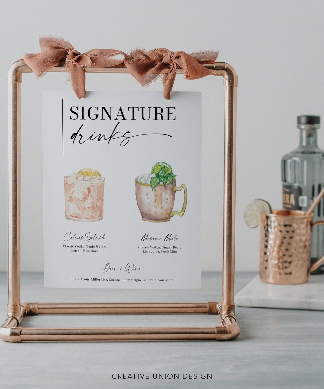 Bar Menu Template, Printable Signature Cocktail Sign, Editable ...