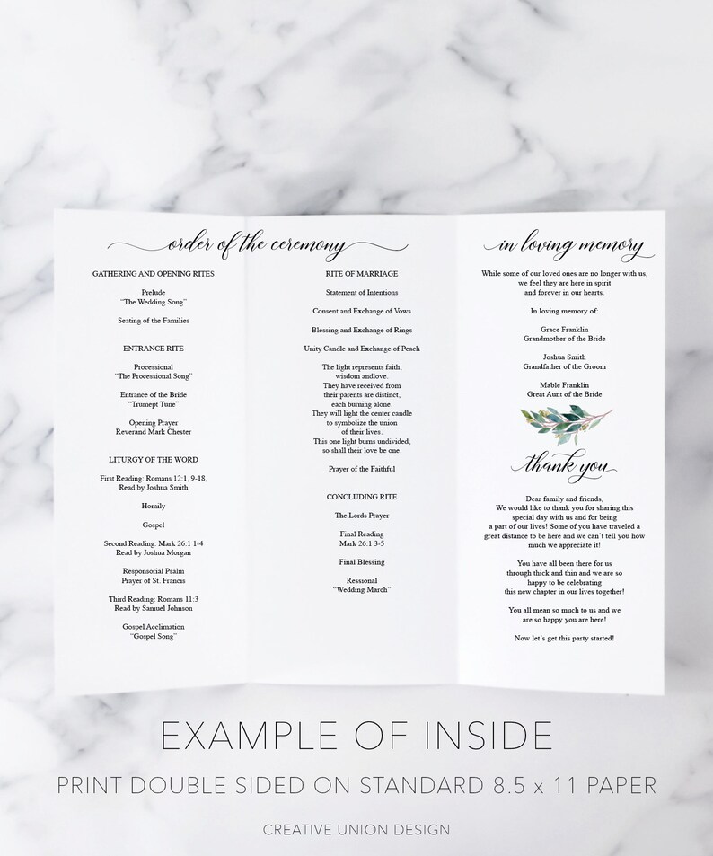 Trifold Wedding Program Template Wedding Ceremony Program - Etsy