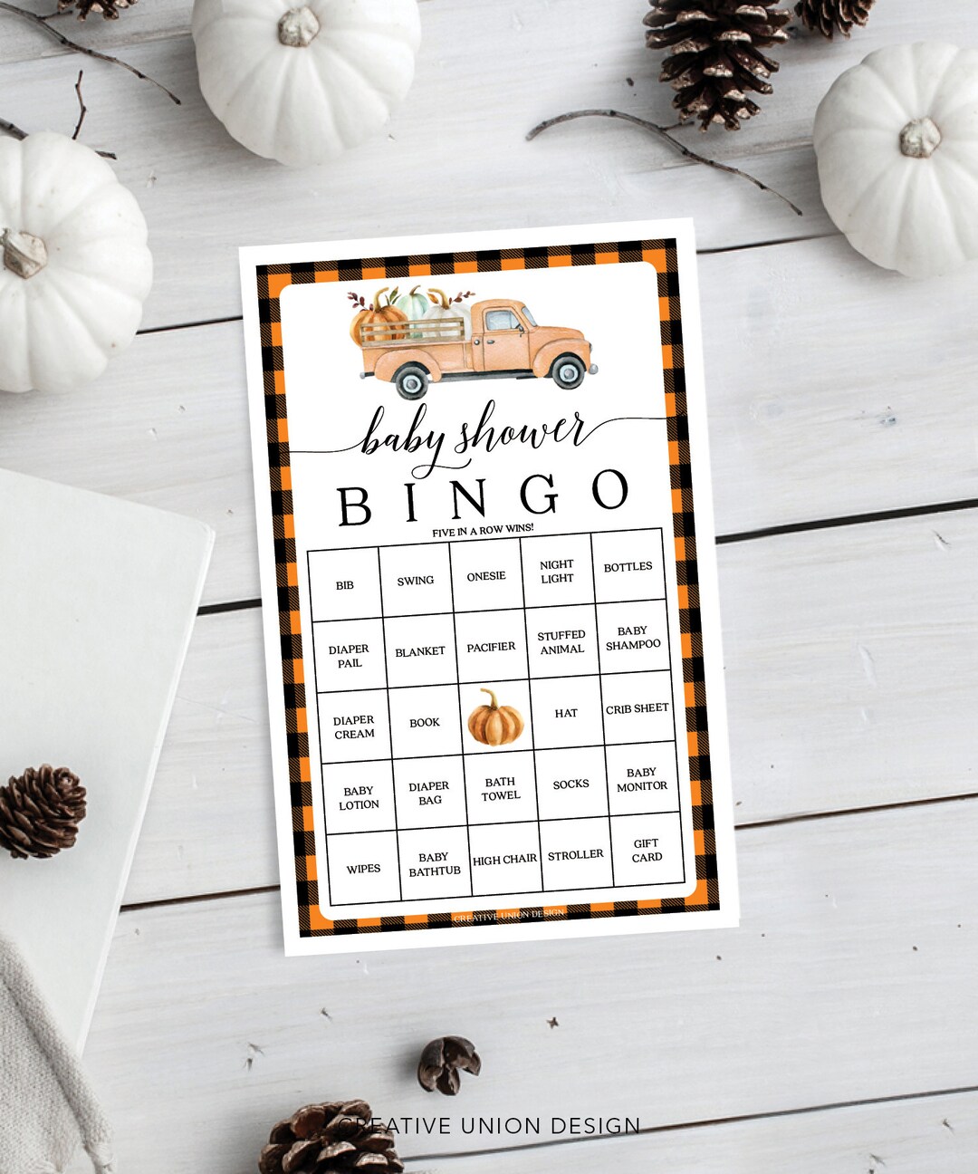 Vintage Pumpkin Truck Baby Shower Bingo, 60 Unique Game Sheets, Baby ...