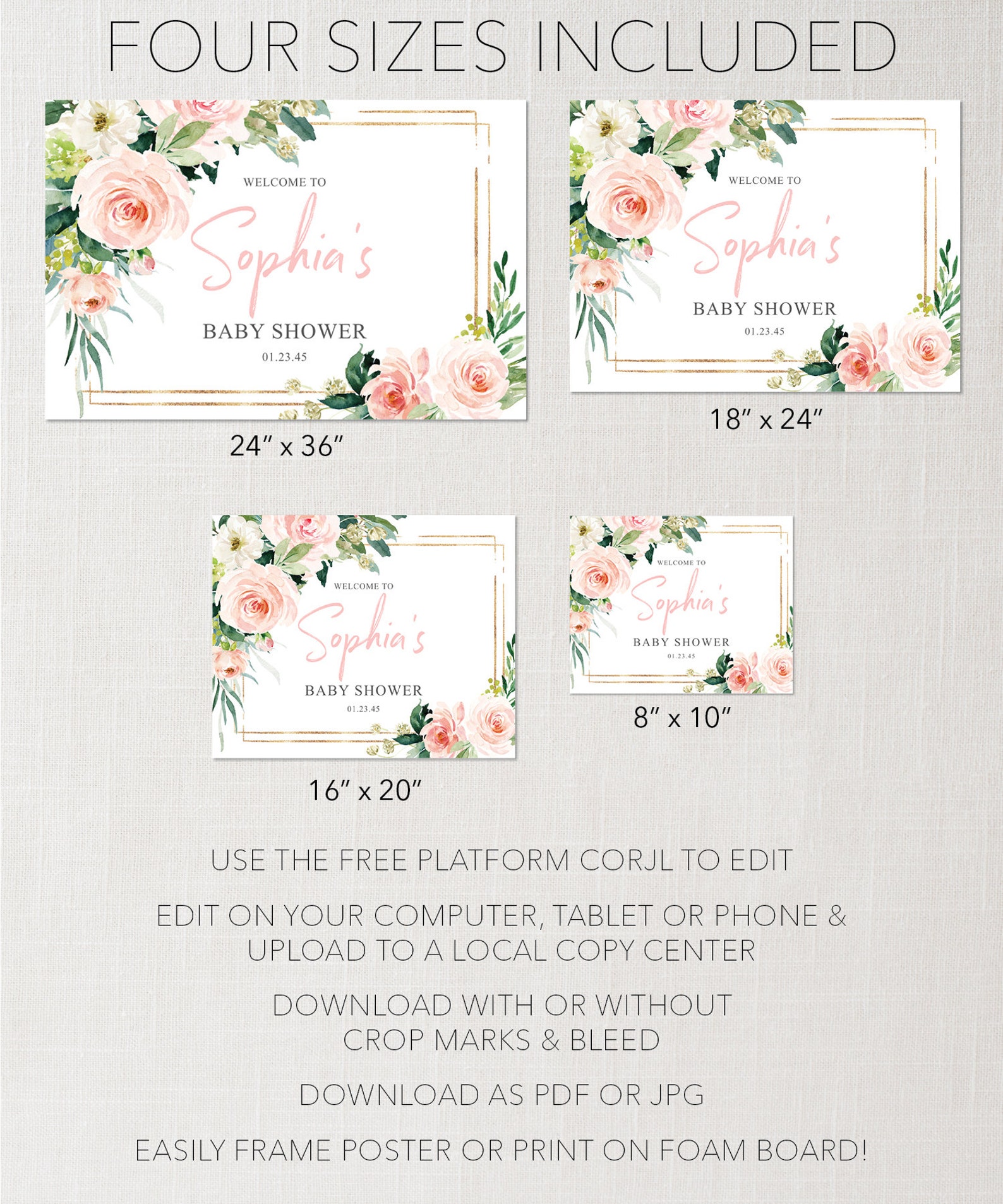 Printable Baby Shower Welcome Sign Template, Girl Baby Shower, Yard ...