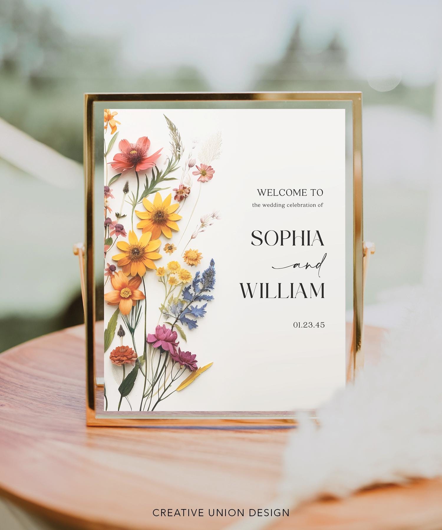 Editable Wildflower Welcome Sign Template, Pressed Flowers, Printable ...