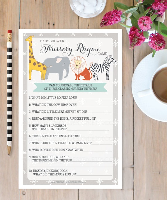 Zoo Animals Baby Shower Game - Nursery Rhyme - Gender Neutral, Boy ...