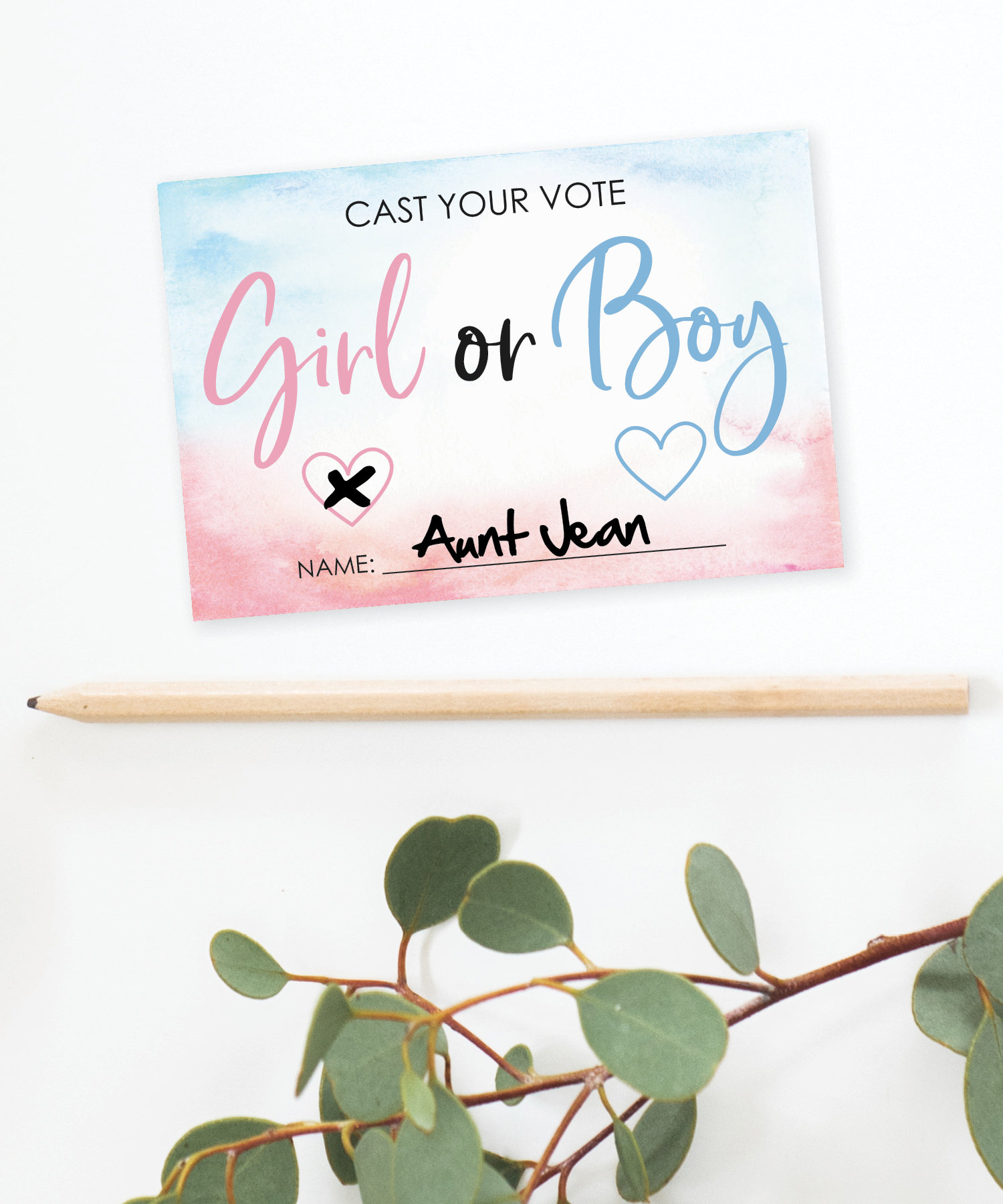 Gender Reveal Voting Cards - Girl or Boy - Gender Reveal Baby Shower ...