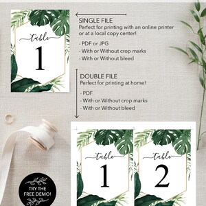Tropical Monstera Wedding Table Numbers, Wedding Table Number Template ...