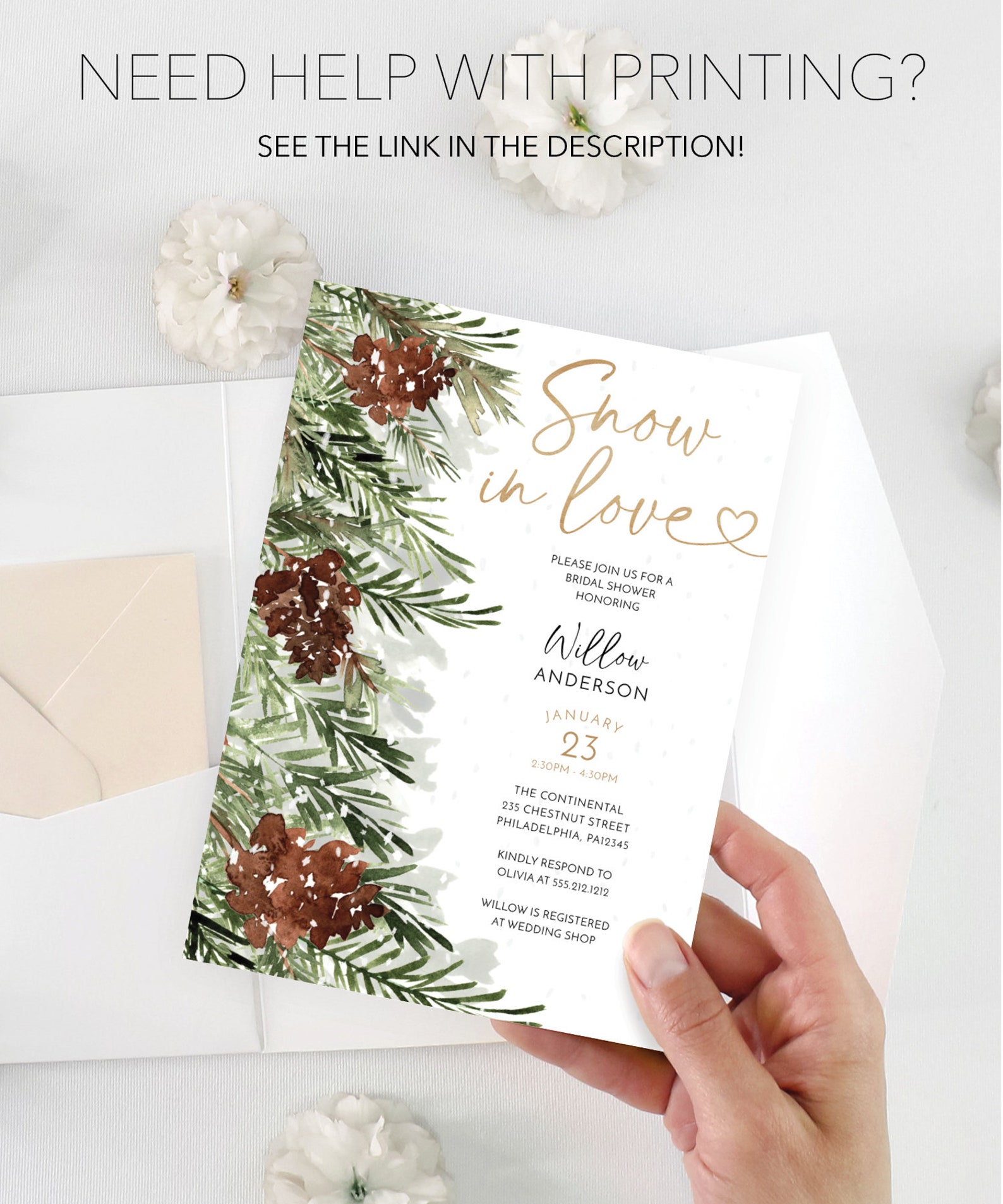 Snow in Love Winter Bridal Shower Invitation Template - Etsy