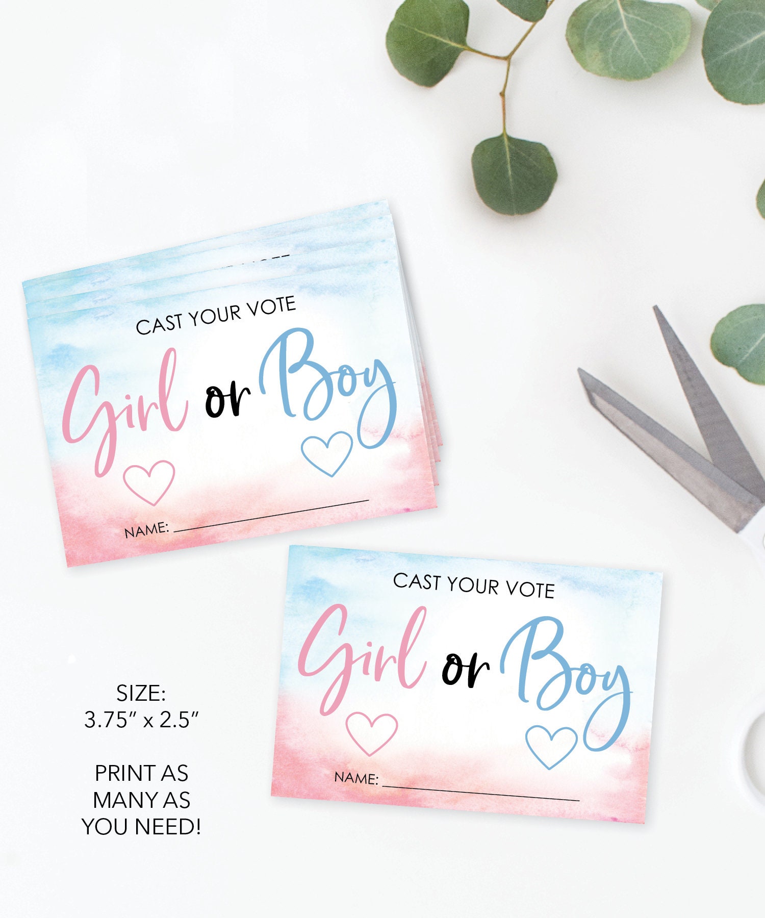 Gender Reveal Voting Cards - Girl or Boy - Gender Reveal Baby Shower ...