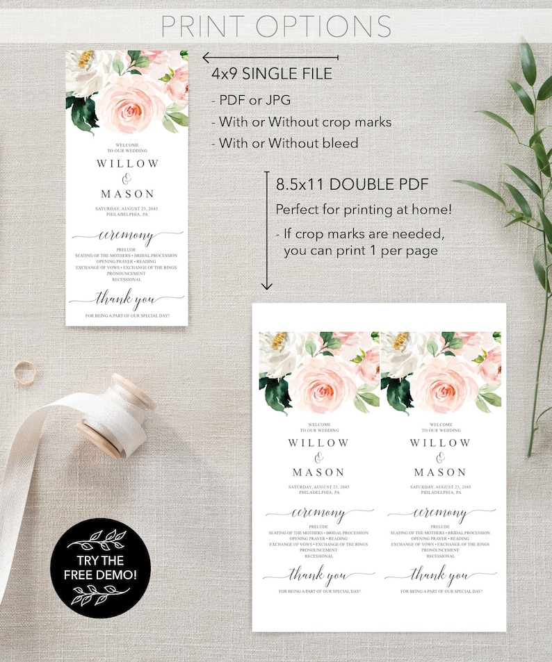 Floral Wedding Program Template Rustic Programs for Wedding - Etsy