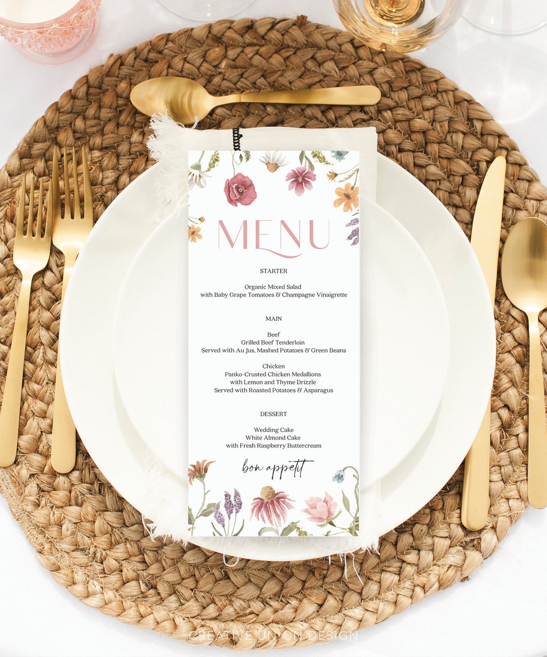 Wildflower Menu Card Template, Printable Menu, Floral Boho Menu, Bridal ...