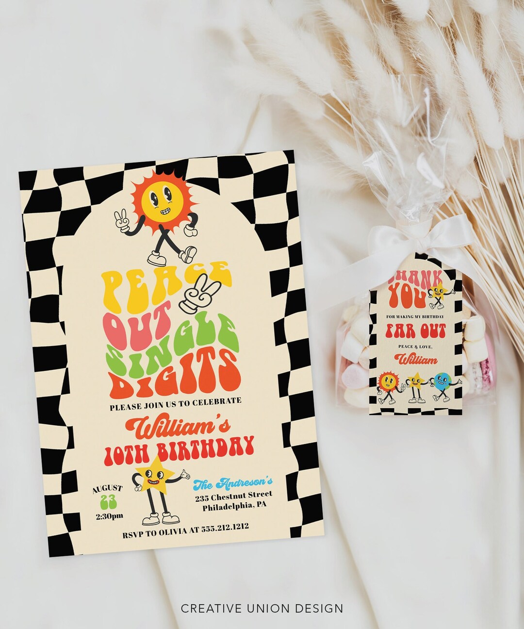 Peace Out Single Digits Birthday Invitation With Tag Template, Boy 10th ...