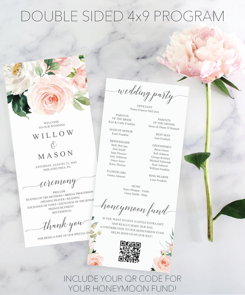 Floral Wedding Program Template Rustic Programs for Wedding | Etsy