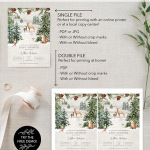 Winter Woodland Wonderland Printable Baby Shower Invite, Gender Neutral ...