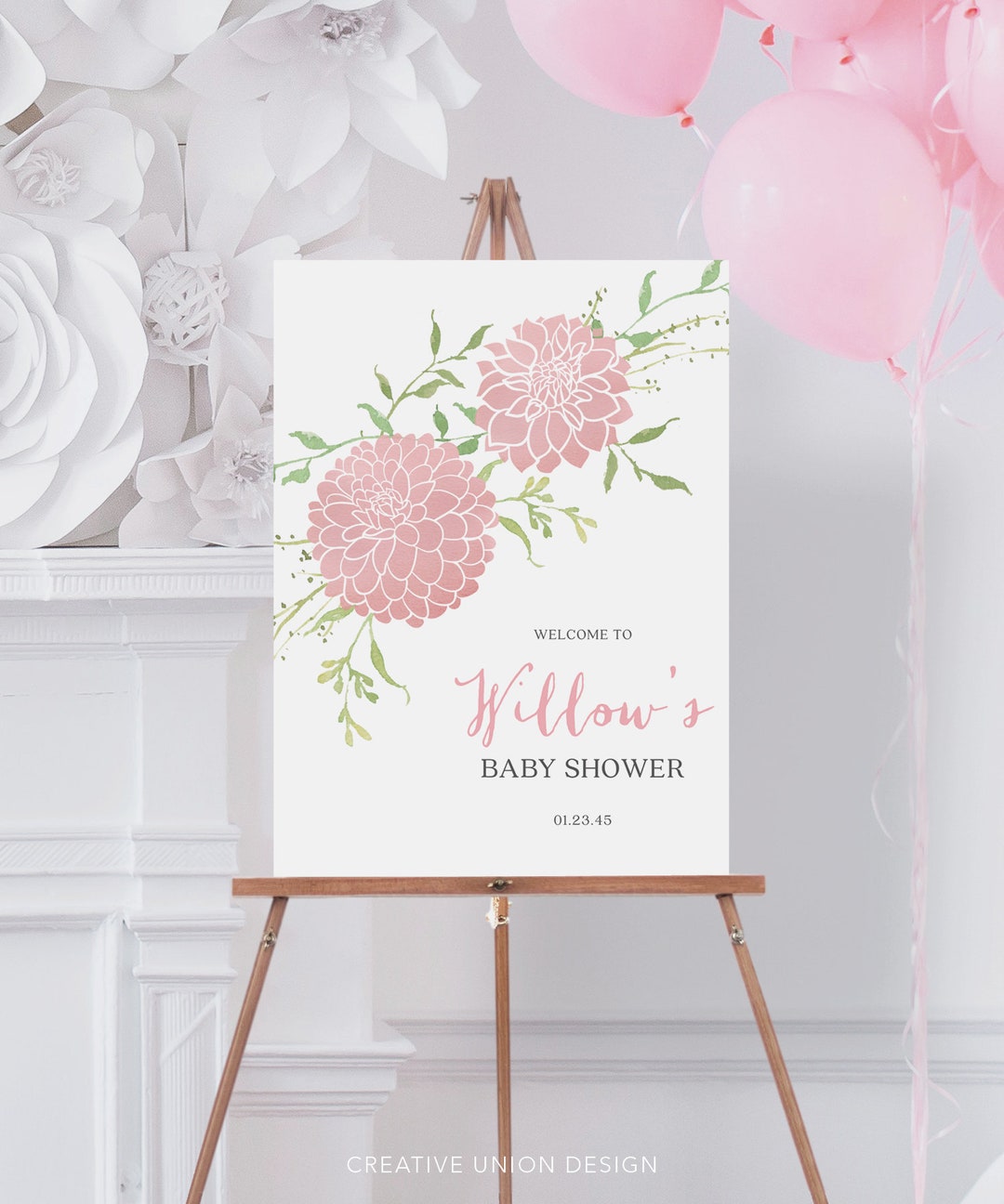 Editable Dahlia Welcome Sign Template, Printable Baby Shower Welcome ...