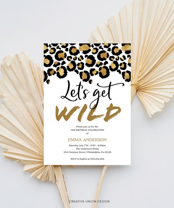 Let's Get Wild Birthday Party Invitation Template, Party Animal ...