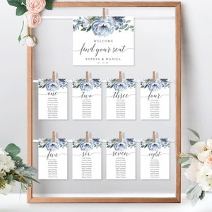 Dusty Blue Seating Chart Template, Printable Seating Cards, Table ...