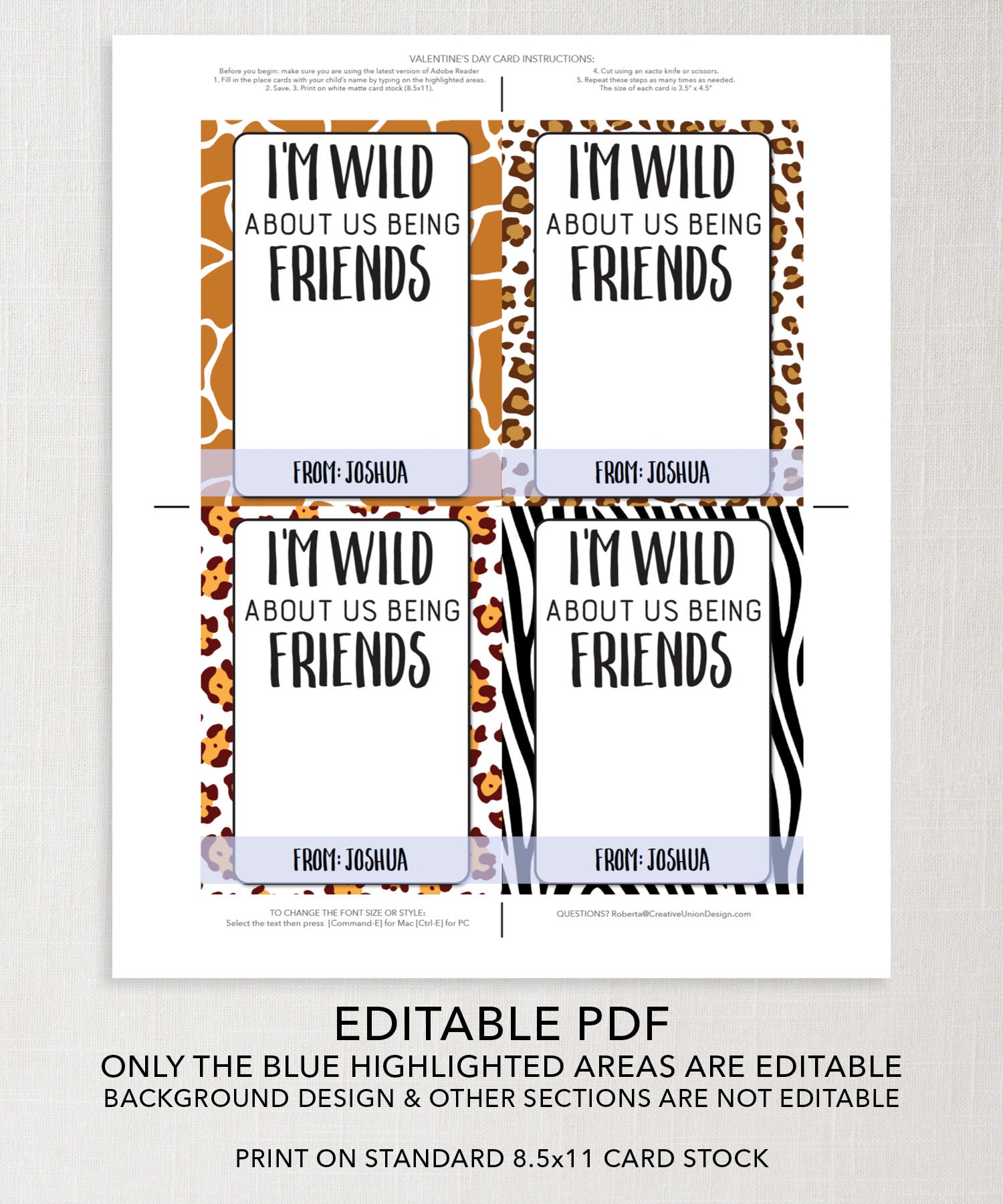 Animals Valentines Day Cards for Kids Printable Wild Animal Valentine's ...