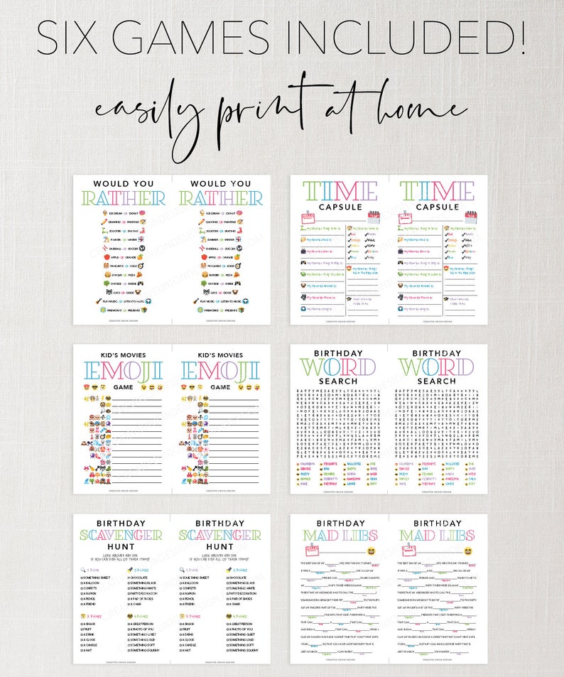 Kids Birthday Printable Games Bundle Birthday Party Games - Etsy