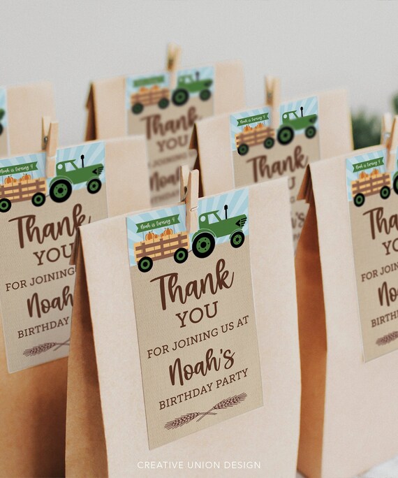 Tractor Birthday Party Favor Tag, Editable Thank You Tag Template ...