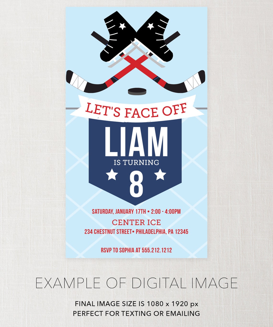 Digital Ice Hockey Birthday Party Invitation, Hockey Birthday Invite ...
