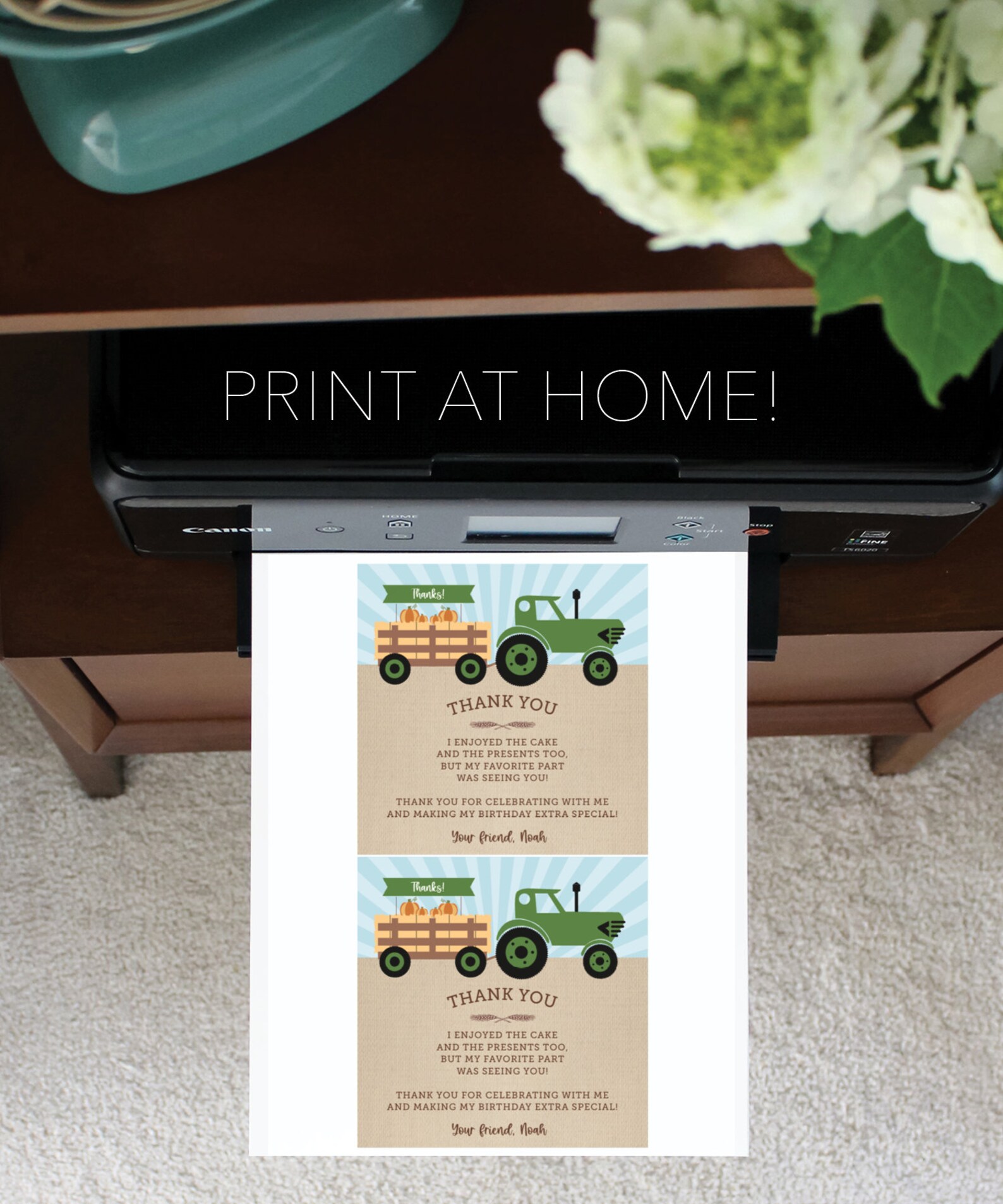 Editable Tractor Birthday Thank You Card Template Printable - Etsy