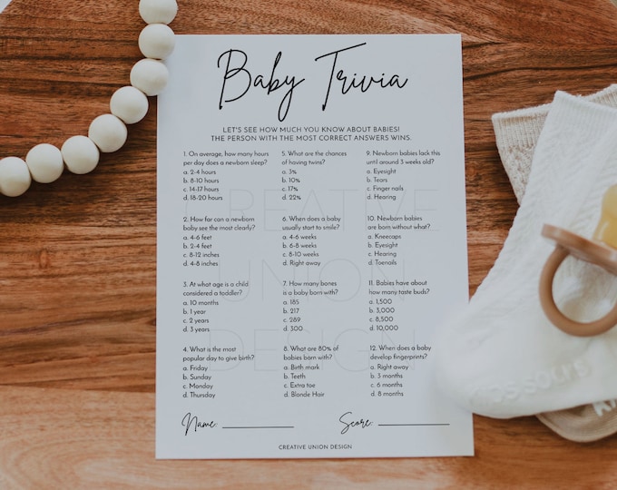 Baby Shower Trivia Game, Editable Baby Shower Game, Baby Trivia Game ...