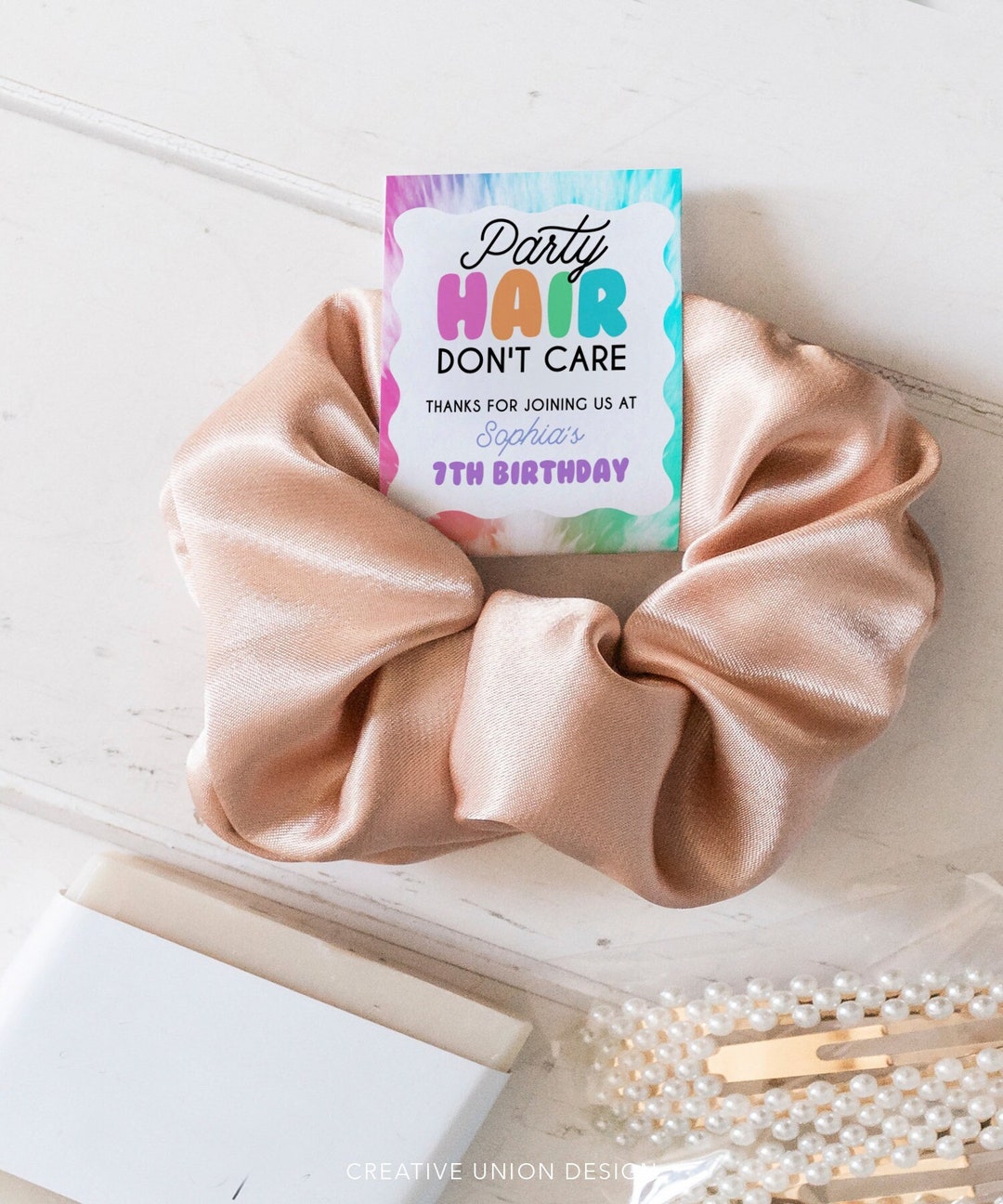 Birthday Party Scrunchie Tag Template, Tie Dye, Birthday Favors ...