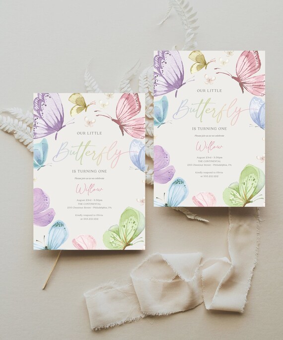Boho Butterfly 1st Birthday Invite Girl, Colorful Butterflies, Our ...
