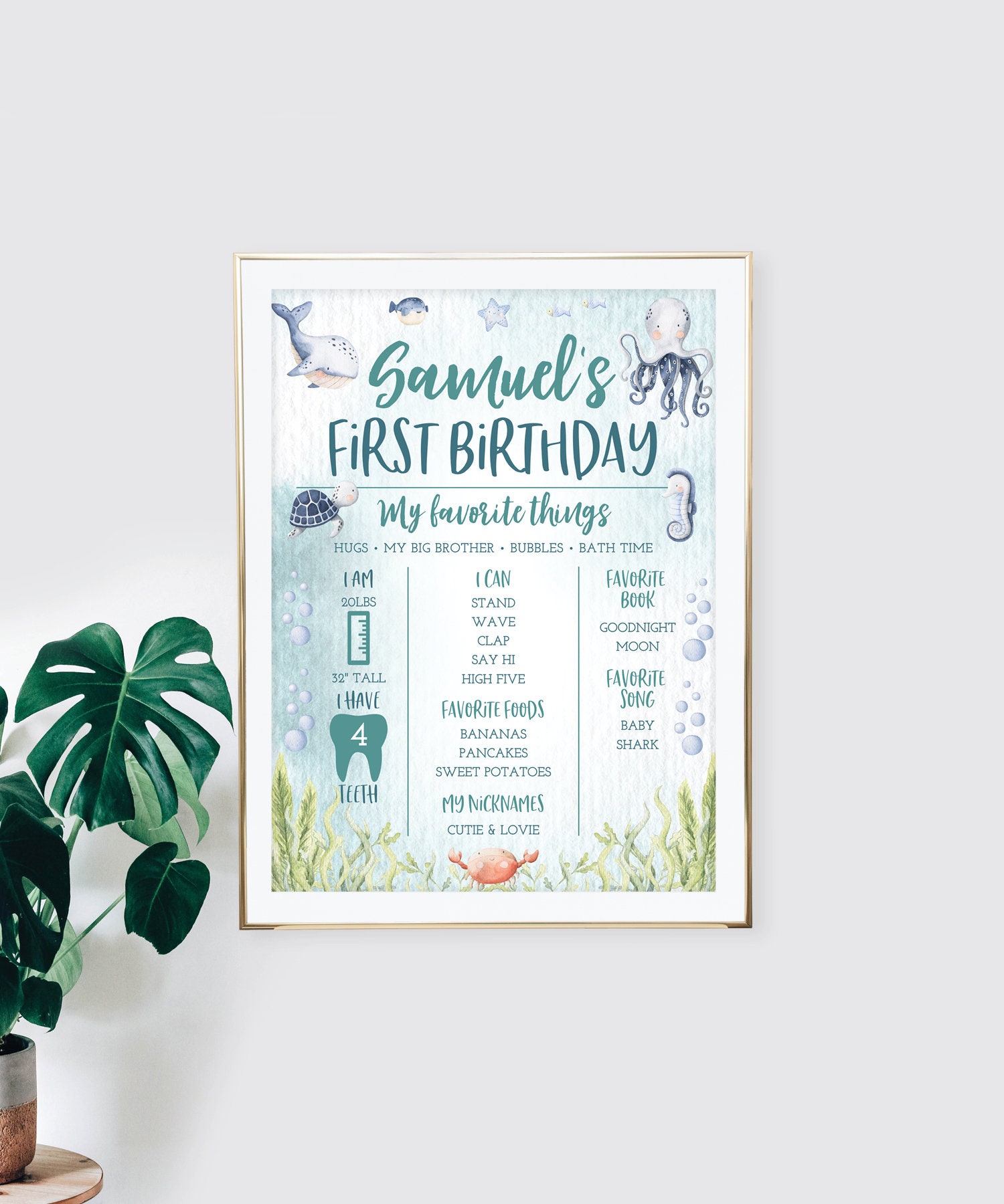 Editable Under the Sea Birthday Milestone Sign Template, Milestone ...