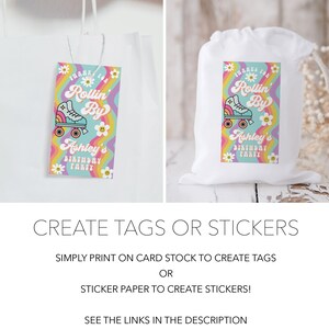 Retro Rainbow Roller Skating Birthday Printable Favor Tag, Editable ...