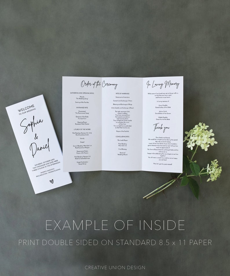 Trifold Wedding Program Template Wedding Ceremony Program - Etsy