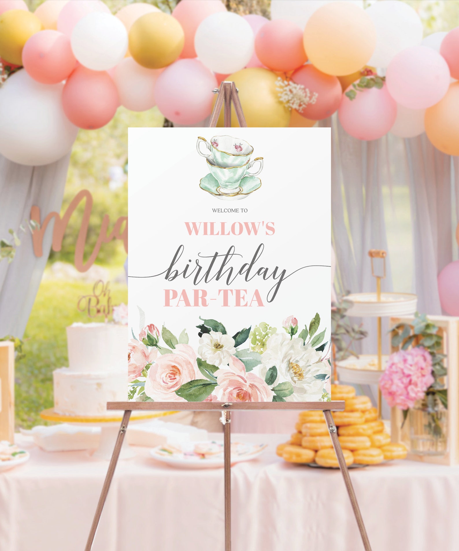 Tea Party Editable Birthday Party Welcome Sign Template - Etsy