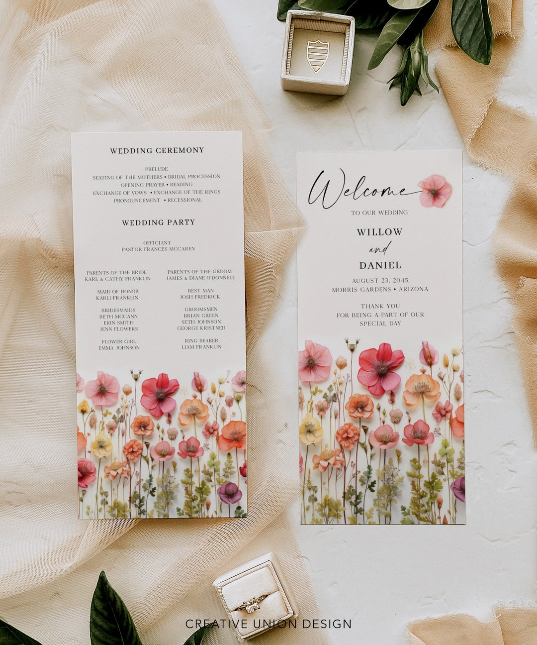 Wildflower Wedding Programs Template, Printable Wedding Program, 4x9 ...