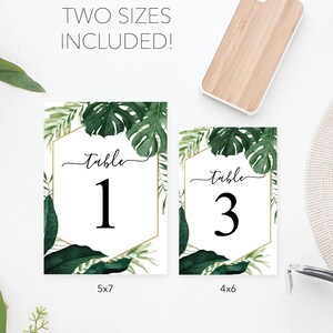 Tropical Monstera Wedding Table Numbers, Wedding Table Number Template ...