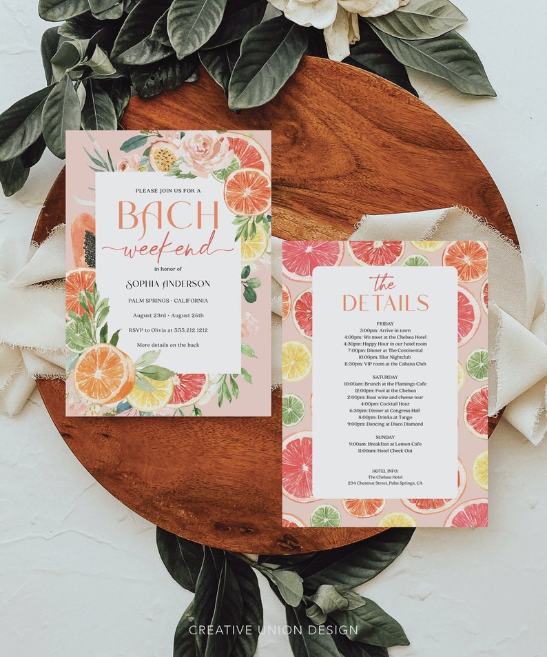 Tropical Citrus Bachelorette Weekend Invitation and Itinerary - Etsy