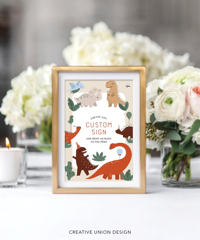 Editable Custom Sign Template Cute Dinosaur Sign Favors - Etsy