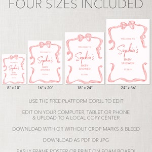 Pink Bow Baby Shower Welcome Sign Template, Hand Drawn Welcome Baby ...